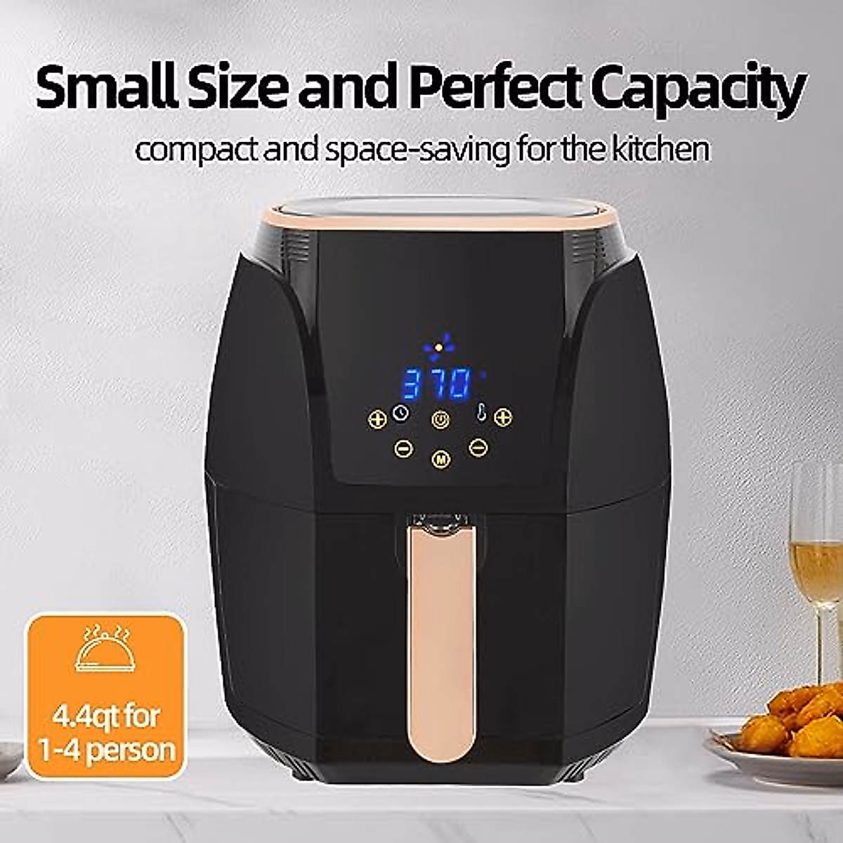 Mdjayo 4.4qt Air Fryer, Compact Oil Free Cooker, Smart Deep Airfryer Oven, 7-In-1 Digital LCD Touch Screen, Double Detachable & Dishwasher Safe Basket, Best Kitchen Accessories, Black