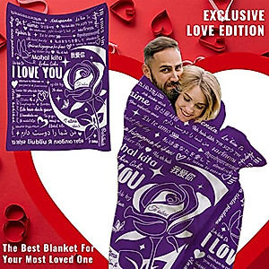 I Love You Gifts Blanket, 100 Languages Blanket Gifts for Mom Women Wife Girlfriend Mothers Day Anniversary Couple Birthday Soft Warm Flannel Hugs Throw Blankets 50"x60" Purple
