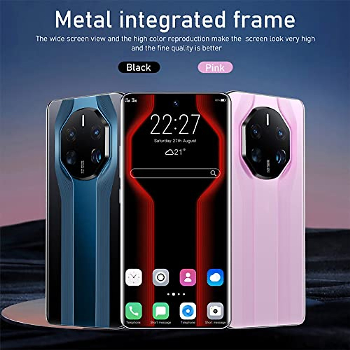 Yunseity 3G Smartphone, Mate50 RS 6.6in Face Unlock Mobile Phone, 4GB RAM 64GB ROM Quad Core, 24MP 32MP Dual Camera, 5000mAh Battery, 2.4G 5G Dual Band WiFi Dual Sim Cell Phone for Android (Black)