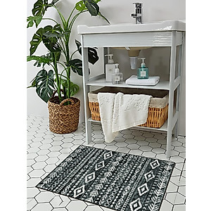 Lahome Boho Moroccan Throw Rug,Washable Black White 2x3 Entryway Rug Non Slip,Low-Pile Soft Bath Mat Rustic Tribal Kitchen Farmhouse Rugs for Entry Front Door (2x3ft)