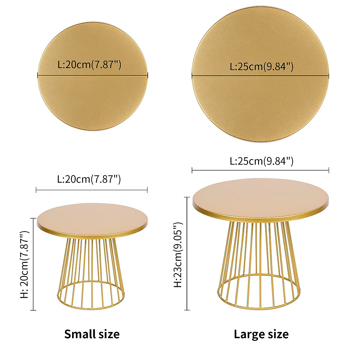 Sunormi Maygone 2pcs Modern Metal Gold Cake Stands Plate Set with Geometric Base Cupcake Stand Dessert Display Stands for Parties Table Decoration(8",10")