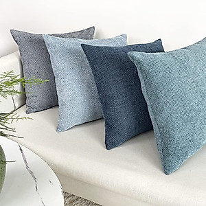 Booque Valley Pack of 2 Rough Chenille Pillow Covers，Thick Texture Solid Rustic Farmhouse Cushion Covers Square Throw Pillow Cases for Sofa Bedroom 18 x 18 Inch Light Blue