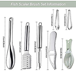 7 Pieces Fish Scaler Brush Remover with Stainless Steel Sawtooth Remover Removing Peeler Cleaning Tool Fish Shape Tweezers for Fish Scales Removing Peeling