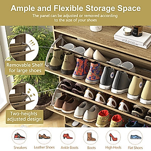 VERYKE Shoe Cabinet for Entryway,Slim Hidden Shoe Storage Cabinet with 2 Flip Hollowed Drawers, Wood Narrow Shoe Organizer Cabinet with Bottom Cubby and Metal Leg for Hallway,Closet