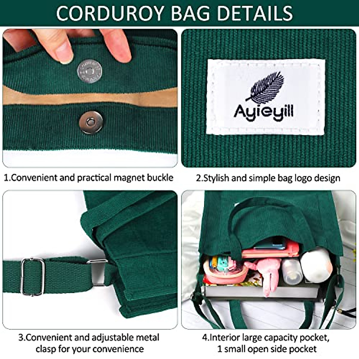 Corduroy Tote Bag for Women Crossbody Shoulder Handbags Small Satchel Bag Handbag Stylish Tote Bag for Women Corduroy Large Capacity Shoukder Bag Satchel (Z-Green)