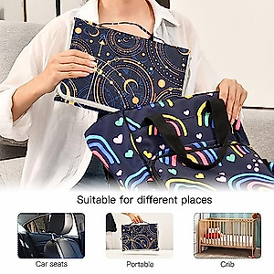 Moon Star Bohoo Portable Baby Changing Pad Travel Diaper Changing Table Mat Foldable Waterproof Changing Station with Built-in Pillow for Newborn Essentials Stuff Baby