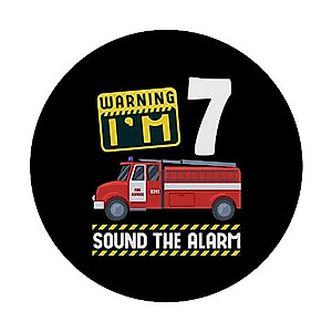 7th Birthday Fire Truck Firefighter Fireman 7 Year Old PopSockets Swappable PopGrip