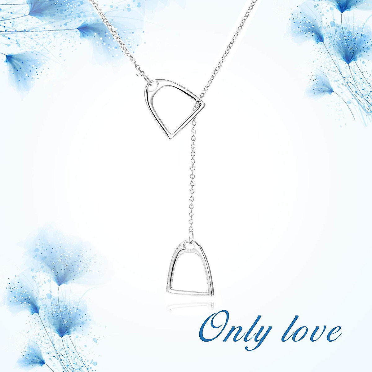 YFN Jewelry 925 Sterling Silver Simple Double Horse Stirrup Lariat Necklace Gift Birthday Day Jewelry 18" for Mom Women Wife