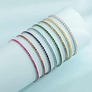 Cranmadia Sterling Silver March Birthstone Aquamarine Tennis Bracelets for Women Tennis Bolo Bracelet Fashion Jewelry Birthday Gifts for Women Mom Wife