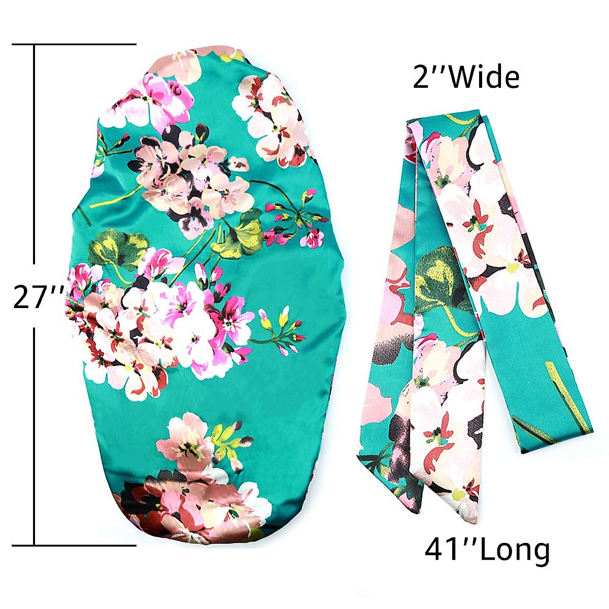 sent hair Extra Long Satin Bonnet Sleep Cap for Women, Double Layer Silky Hair Bonnet for Braids/Curly/Long Hair - Soft Elastic Band, Green Floral