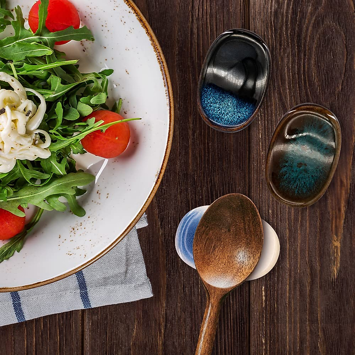 Ceramic Stable Small Spoon Rest 3PCS for Stove Top Heat Resistant Porcelain Coffee Spoon Utensil Holder for Kitchen Counter Dishwasher Safe Kitchen Dining Table Decor and Accessories (Ellipse-No.2)