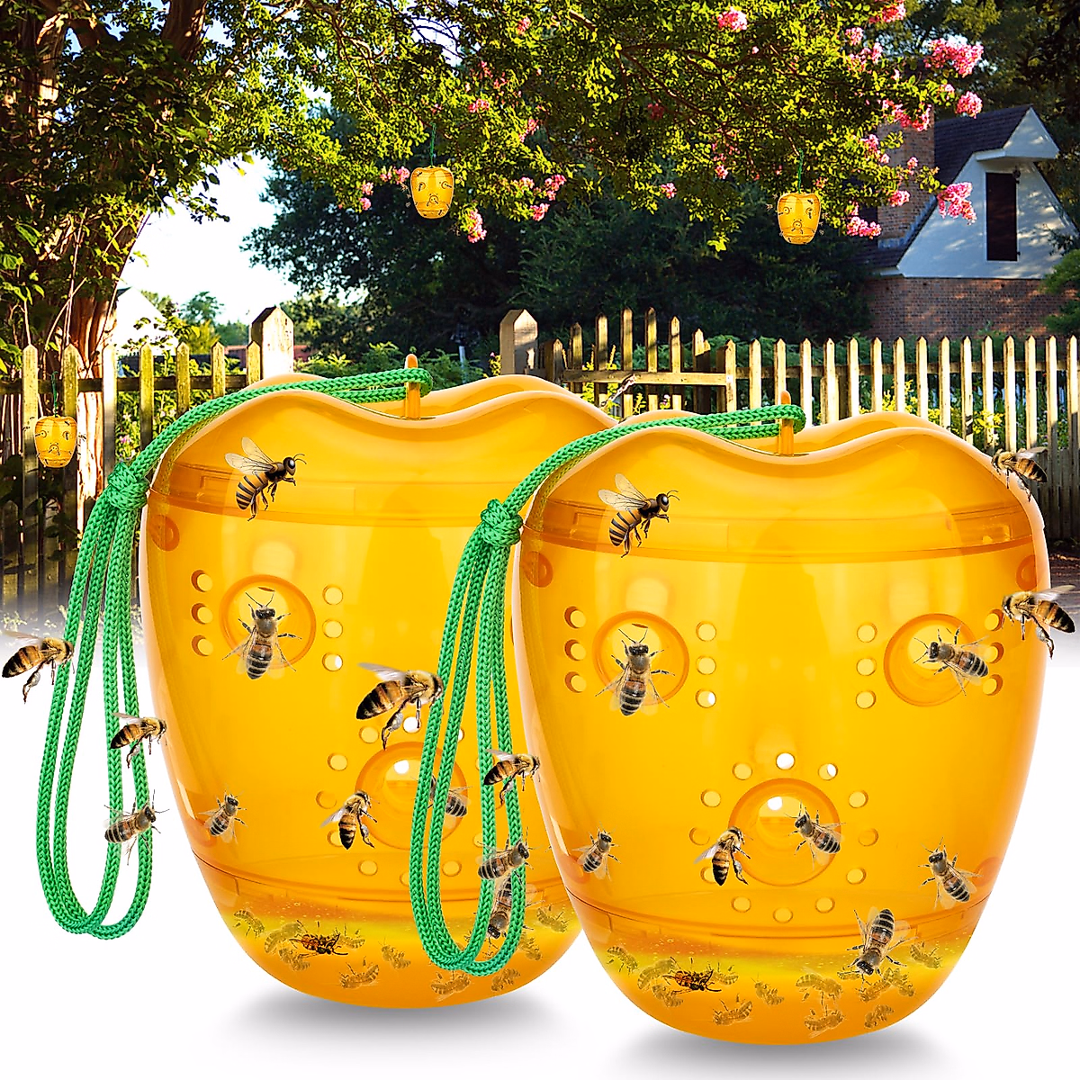 Wasp Trap, Bee Traps Catcher, Outdoor Hanging Wasp Traps, Wasp Repellent Trap Killer Insect Catcher, Upgraded Non-Toxic Reusable Yellow Jacket Trap, Orange - 2 Pack