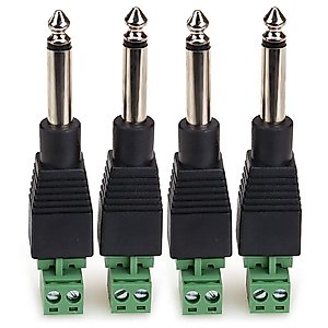 NANYI 1/4" Plugs for Speaker Cables, Patch Cables, Snakes - TS Male Mono 1/4 Inch Phono 6.3mm Phone Plug Bulk - 4 Pack (4PCS-Green Welding Free)