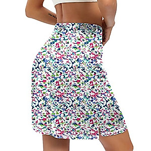 LouKeith Knee Length Skorts Skirts for Women Tennis Skirts Athletic Golf Skorts Casual Workout Skirt with Shorts Pockets Boho Flowers M