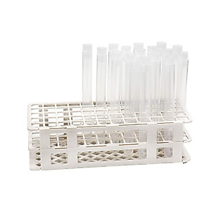 ULAB Scientific White Tube Rack and Plastic Test Tubes Set, Include 1pc of White Tube Rack, 60pcs of Plastic Macaroon Party Tubes Shot Glasses, Nature Color, UTR1015