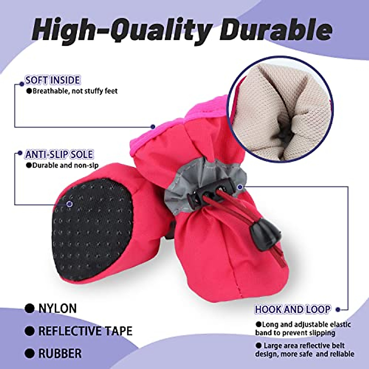 LUZGAT 4PCs Dog Boots Dog Shoes Pow Protector for Summer Hot Pavement for Small Medium Dogs Cat with Non-Slip Sole and Reflective Straps(Pink,Size 1)