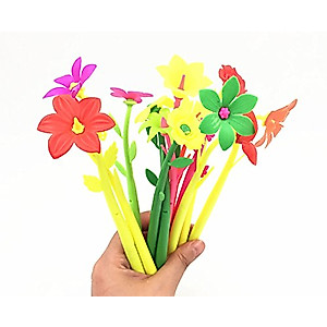Yansanido Fluent Writting Pen, 12 Pcs 0.5 mm Black Ink Flower Shape Rolling Ball Cute Gel Ink Pen for Student and School Office Supplies (flower)