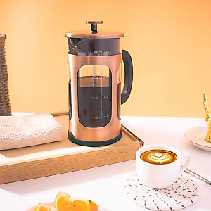 ADAMITA French Press Coffee Maker 8 cups 34 oz 304 Stainless Steel Coffee Press with 4 Filter Screens, Easy Clean Heat Resistant Borosilicate Glass - Free 100% BPA… (Copper-NRA1-S, 34oz)