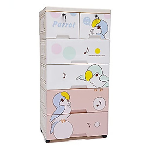 LOYALHEARTDY Plastic Dresser 6 Drawers Storage Cabinet Drawers Organizer with 2 Locker for Clothes/Toys, Bedroom, Playroom, Closet Drawers Large, Parrot