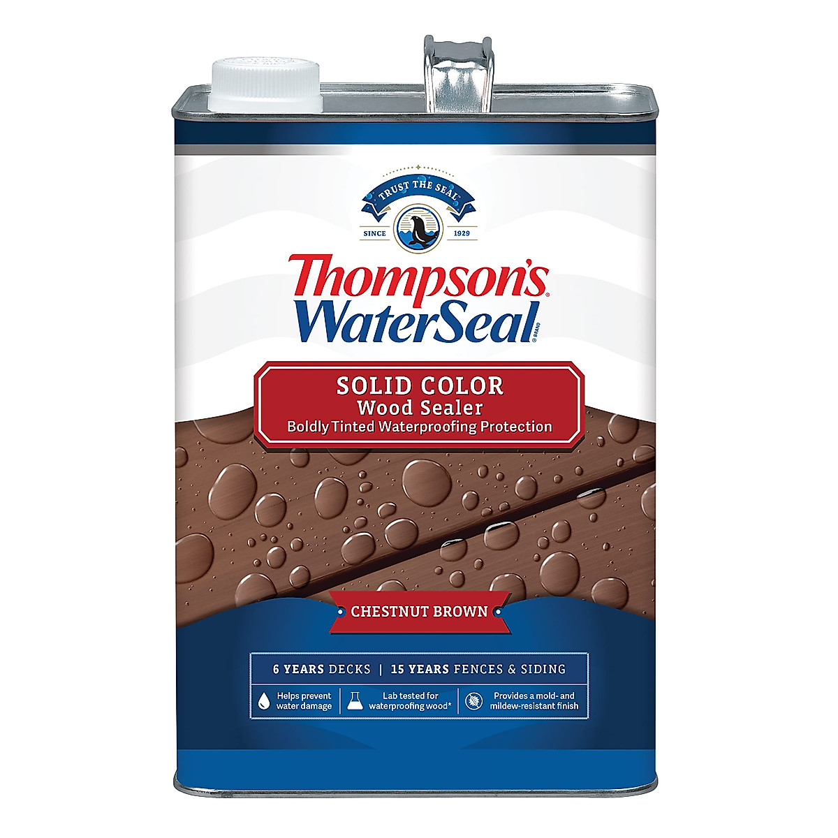 Thompson’s WaterSeal Solid Color Waterproofing Wood Stain and Sealer, Chestnut Brown, 1 Gallon