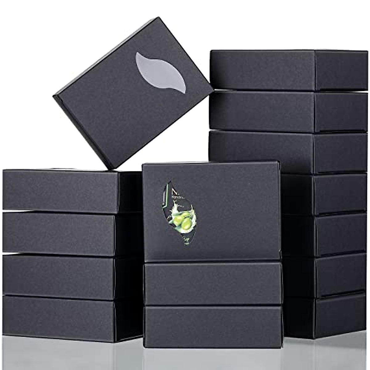 30 Pcs Soap Packaging Box Kraft Soap Box with Window Soap Boxes for Homemade Soap Leaf Window Box for Soap Homemade Soap Making Supplies Packaging for Party Favor Treats 3.82 x 2.76 x 1.18 Inch (Black)