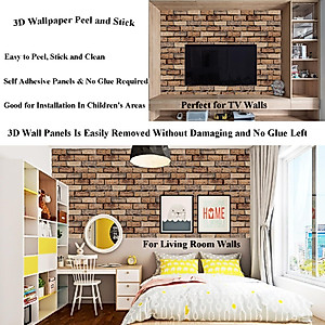 Veczom 3D Wall Panels Peel and Stick 3D Brick Wallpaper Peel and Stick Interior Wall Décor,10 Pack Waterproof Wall Panel PVC Stone Wall Panels for Living Room,Lobby Bedroom Hotel Office Decoration