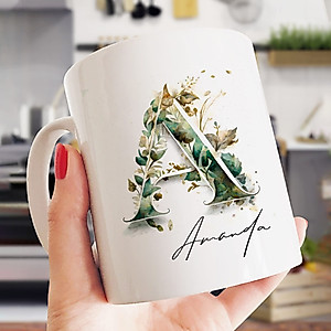 Gossby Personalized Custom Mug (A) Personalized Alphabet Customized Coffee Mug Cup Gift for Girlfriend/Wife/Mom/Sister, Personalized White Ceramic Mug 11oz 15oz Gifts for Special Day