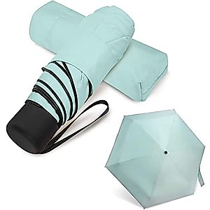 Small Travel Umbrella Light Compact Folded Umbrellas Purse Size for Women Mint Green