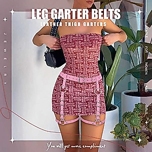 BODIY Punk Waist to Leg Belts PU Leather Loop Rave Belt Goth Thigh Accessory Body Chain for Women and Girls (Pink)