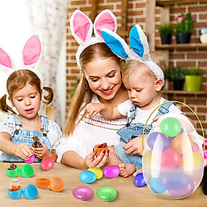 Jumbo Easter Egg Plastic Fillable Basket with 17 Easter Eggs Bulk Large Eggs Container Giant Clear Egg-Shaped Buckets with Handles for Easter Supplies and Decor, Surprise Egg, Easter Hunt (1 Pack)