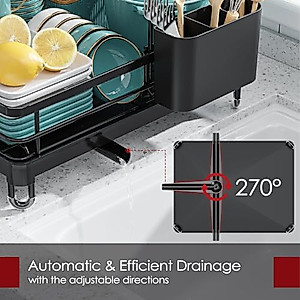 Sakugi Dish Drying Rack - X-Large Stainless Steel Dish Rack for Kitchen Counter, 2-Tier Kitchen Organizers and Storage for Dishes, Bowls, Cutlery, Black