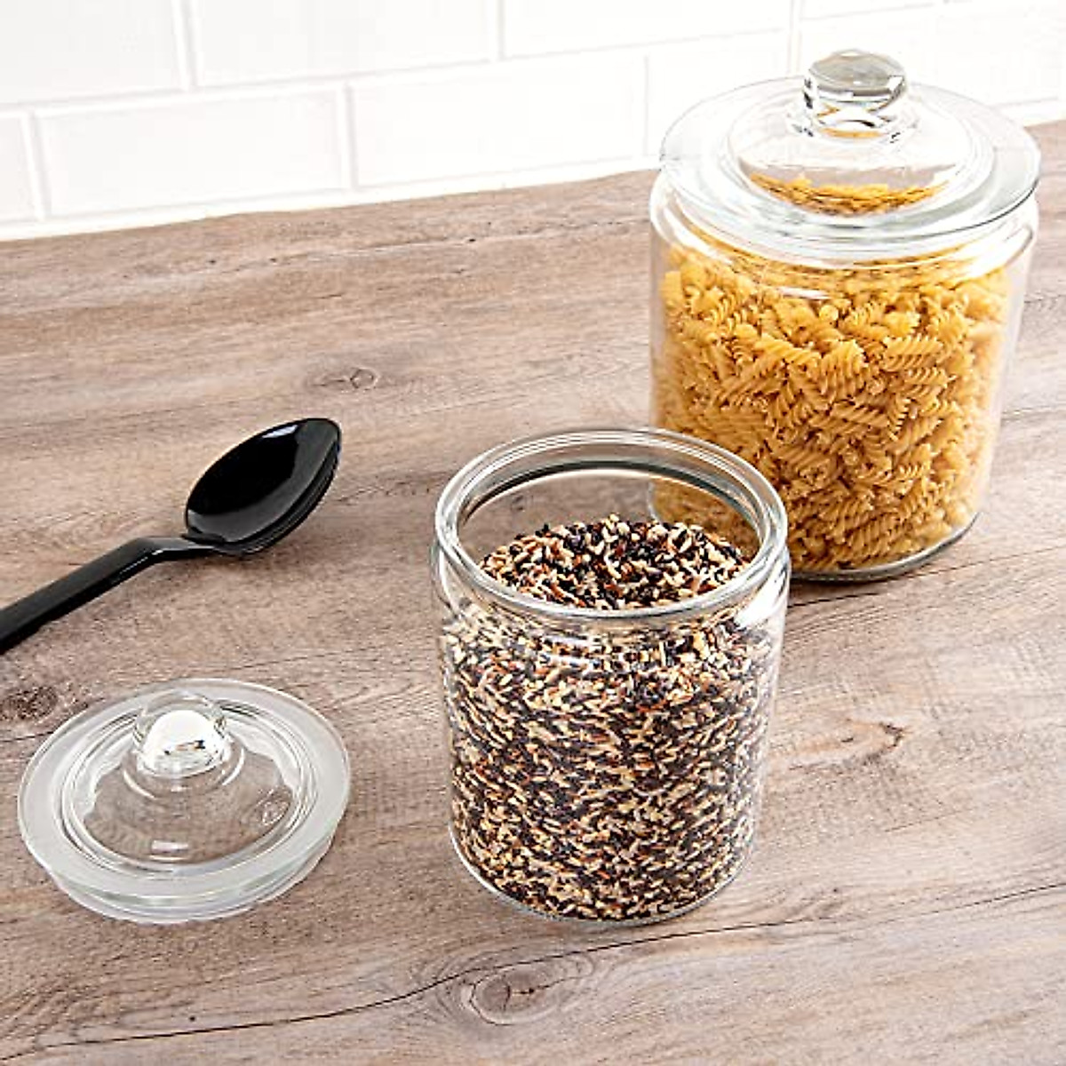 Restaurantware Vetri 0.5 Gallon Glass Storage Jar 1 Dishwashable Glass Cookie Jar - Airtight Seal Wide Opening Clear Glass Candy Jar Knob Handle Lid For Kitchen Laundry Or Storage