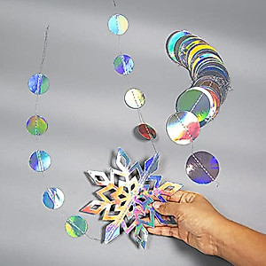 Iridescent Snowflake Decorations Holographic Snow Flakes Garland Winter Wonderland Hanging Streamer Backdrop Decor Banner Christmas New Year Wedding Baby Shower Frozen Birthday Party Supplies