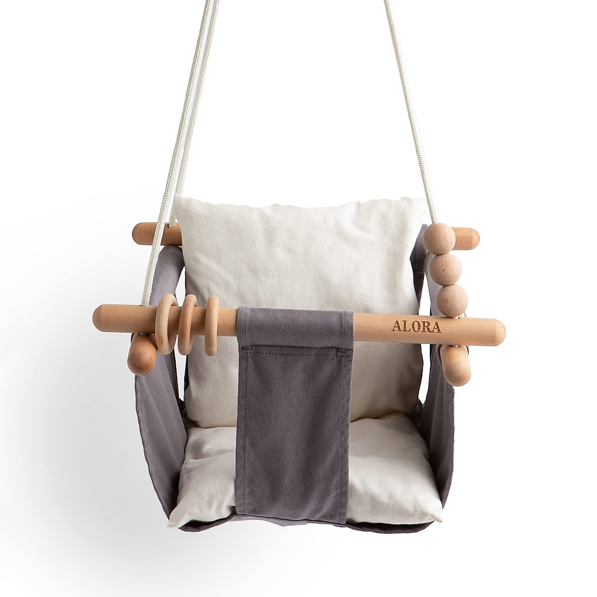 Alora Baby Swing Seat - Hanging Swing Seat with 5-Point Harness Safety Belt, for Baby, Toddler, Tree Swing, Playground, Indoor & Temporary Outdoor Swing, - Two Toned (Grey & White)