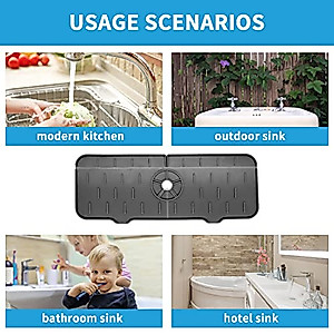 Silicone Sink Faucet Mat, Sink Splash Drain Drying Pad, Kitchen Sink Faucet Splash Guard, Faucet Mat for Kitchen Sink, Suitable for Kitchen, Bathroom, Bar(Black)