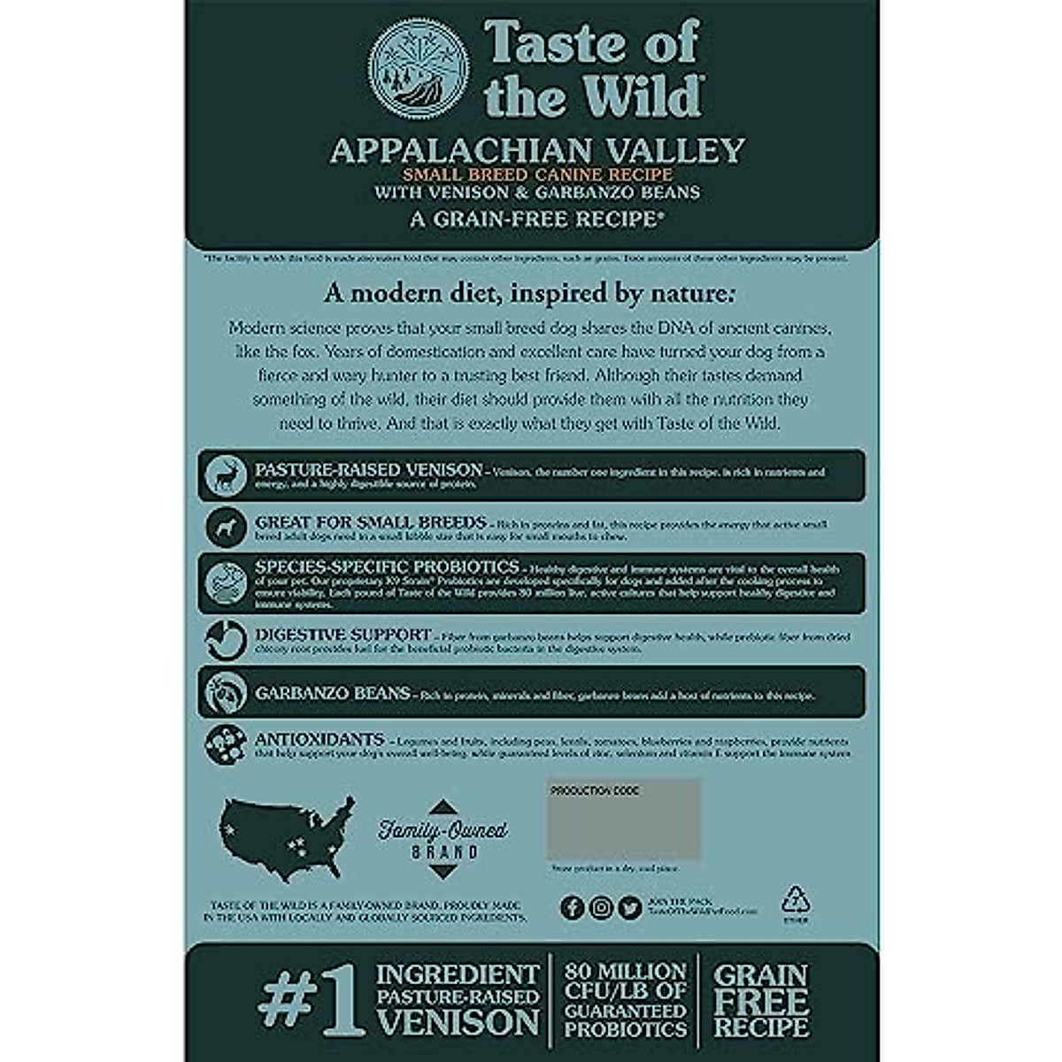 Taste of the Wild Grain Free High Protein Real Meat Recipe Appalachian Valley Premium Dry Dog Food,Venison,5 pounds