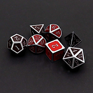 Haxtec Temperature Metal DND Dice Set Color Changing Polyhedral D&D Dice Set for RPG Dungeons and Dragons-Silver Black Red Shift