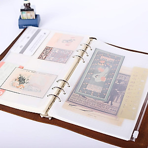 WUWEOT 50 Pack Binder Pockets A6 Size 6 Holes Zipper Binder Pouch Folders, Waterproof Zipper Loose Leaf Bags Clear Plastic Binder Envelopes for Documents Notebooks Cards