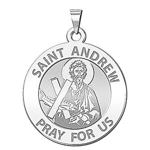 PicturesOnGold.com Saint Andrew Pray for Us Religious Medal Pendant Necklace - 3/4 Inch Size of a Nickel - Sterling Silver
