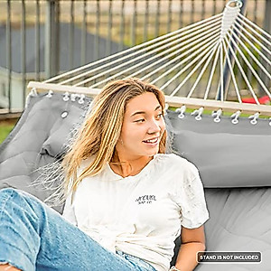 ANOW Heavy Duty Hammock with Spreader Bars and Detachable Pillow, 2 Person Hammock for Outdoors Indoors, 450 LBS Weight Capacity, Light Gray
