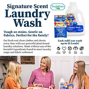 Truly Free Laundry Detergent for Sensitive Skin | Gentle & Safe for Baby Clothes | Plant-Based | Easy to Dissolve to Create a Liquid| Include 1 Refillable Bottle| Signature Scent (50 Loads)