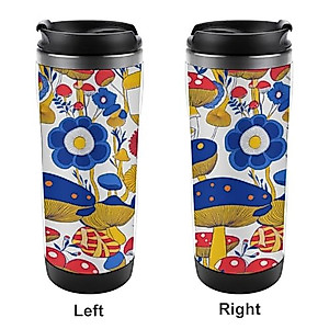 Mushrooms and Flowers Travel Coffee Mug Reusable Insulated Drinking Cup with Lid for Home Outdoor Works 13 Oz