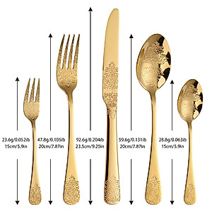 Mafier 20-Piece Stainless Steel, Service for 4, Gold Cutlery Silverware Durable Tableware Knife Spoon Fork Set, Mirror Polished and Dishwasher Safe