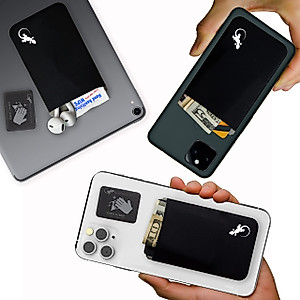 Gecko Travel Tech A Card Holder Phone Wallet Stick on - Credit Card Holders Universal to Any Cell Phone - Black/White