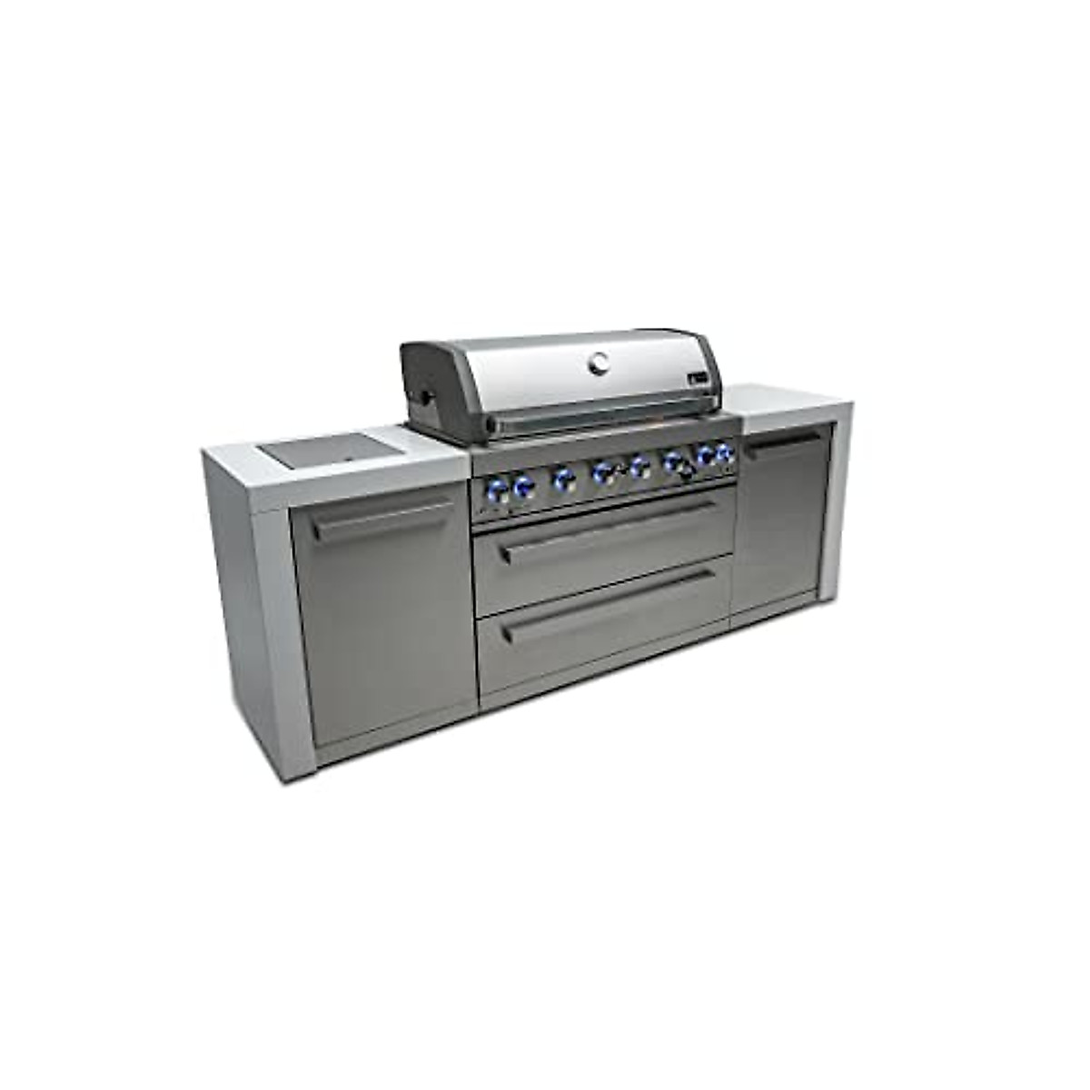 Mont Alpi MAi805-D 44-Inch 6-Burner 115000 BTU Stainless Steel Outdoor Kitchen Bar Island Barbecue Gas Grill w/Ceramic Infrared Rear & Side Burner + Granite Countertops + Storage Cabinets & Wheels