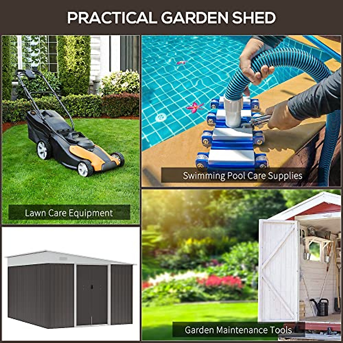 Outsunny 11' x 9' Steel Garden Storage Shed Outdoor Metal Lean to Tool House with Double Sliding Lockable Doors & 2 Air Vents, Grey