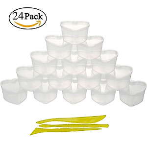 24 Pack Slime Containers with Lid, Small Heart-Shaped Plastic Foam Ball Clay Beads Storage Box with Lids for DIY Slime + 3PCS Tools