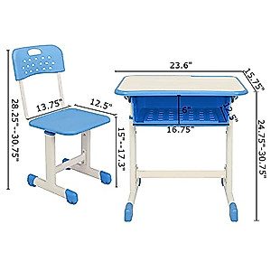 CuisinSmart Student Desk Chair Set Adjustable Kids Table Seats Classroom Furniture Blue