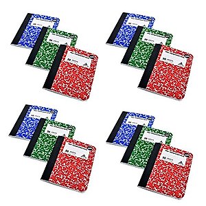 Mini Marble Composition Books (4 packs of 3) - 12 Count (4 Red, 4 Green & 4 Blue)