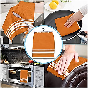 zzsunfeel Kitchen Towels Reversible for Drying Dishes, Thanksgiving Fall Orange White Stripe Set of 1 Dishcloths Cotton Hand Towels, Absorbent Dish Towels for Kitchen Counter Tea Towels 18"x 28"